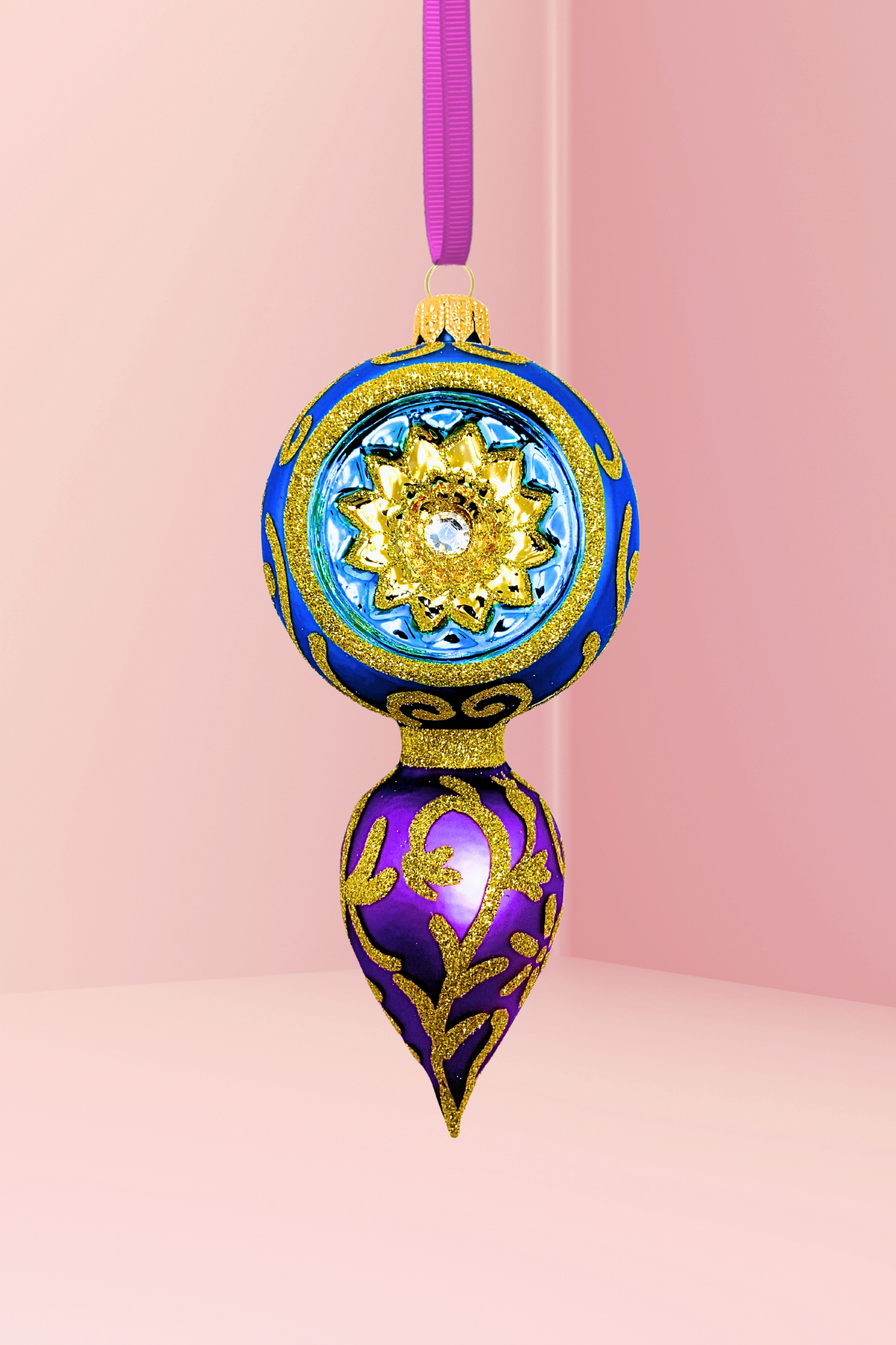 Grand Duchess Demure Glass Christmas Ornament Pink & Gold Reflector Finial – Kenzies of London